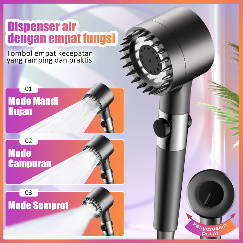 Jual Kepala Shower Set Mandi Hitam Premium Shower Head Set 4 Mode Saringan Bawaan Tekanan Dapat ...