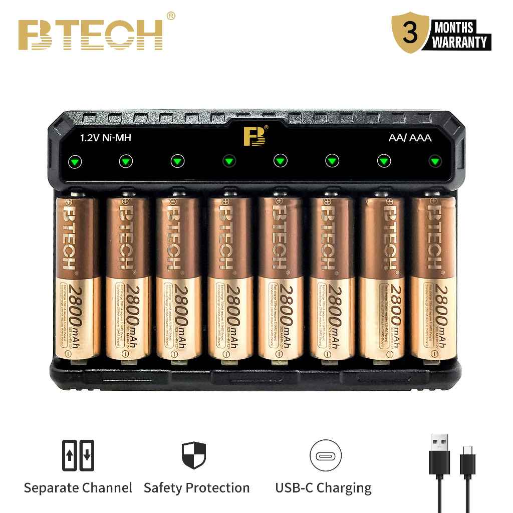 Jual FB BTECH Battery AA 2800 AAA1250 mAh 8 Pack With Smart Charger ...