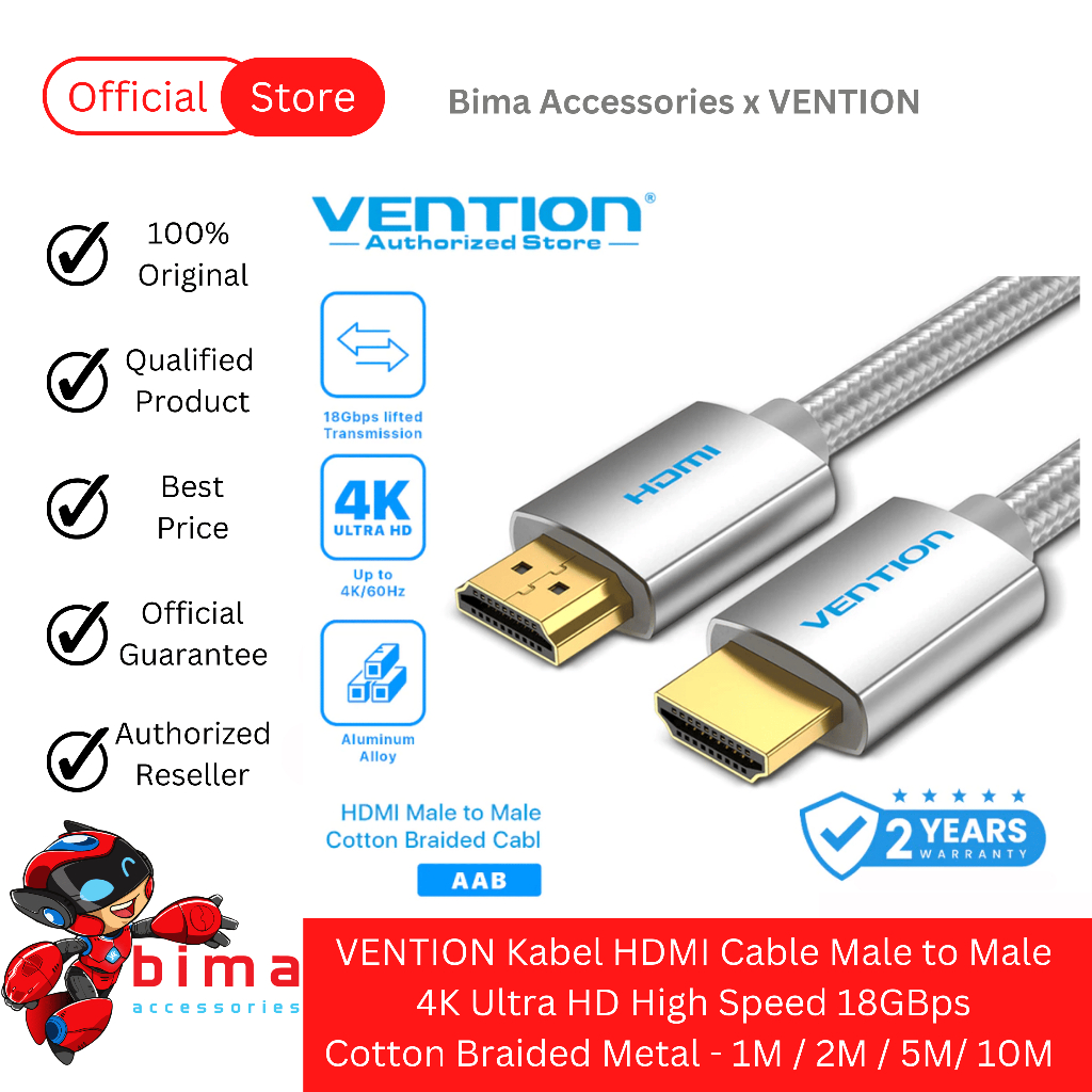 Jual VENTION Kabel HDMI Cable Male to Male 4K Ultra HD High Speed Braided Metal Panjang 1M / 2M ...