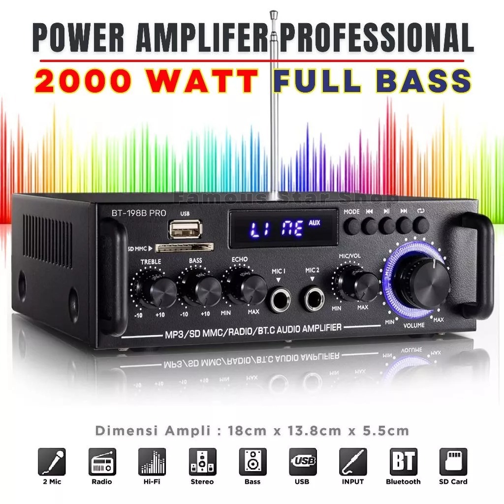 Jual `COD~Power Amplifier Daya 2000 Watt Full Bass Fleco BT-198B PRO ...