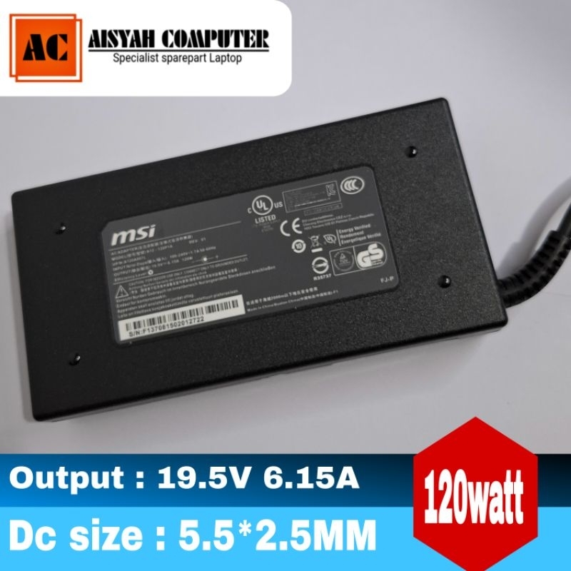 Jual Adaptor charger original for Laptop MSI - 19.5V 6.15A 120Watt DC ...