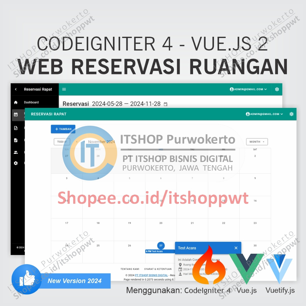 Jual Source Code Aplikasi Web Reservasi Ruangan Rapat menggunakan Codeigniter 4 CI4 MySQL Vuejs ...