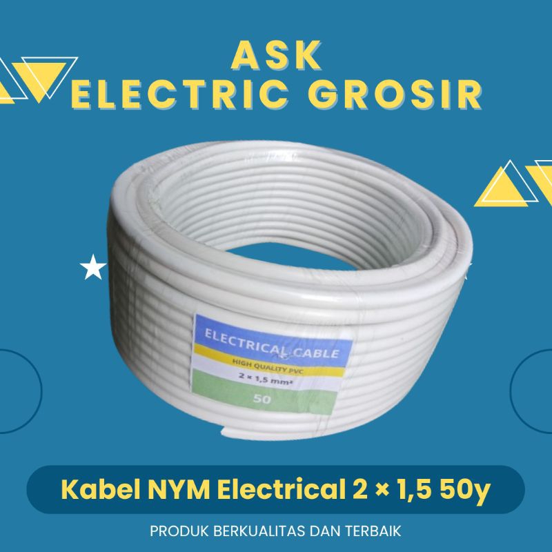 Jual 1 ROLL Kabel Nym Electrical 2 × 1,5 50y /Kabel Putih/Kabel Tembaga ...