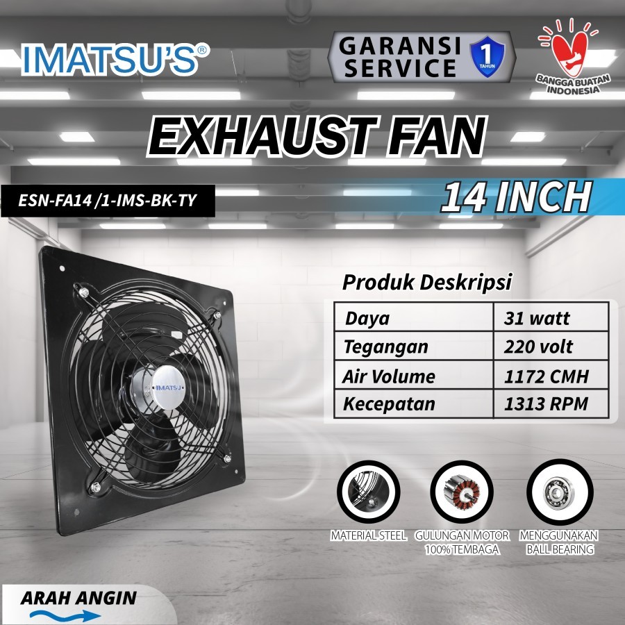 Jual Exhaust Fan Dinding Standard Imatsu 14 Inch ESN-FA14/1-IMS-BK-TY Kipas Rumah Gudang Pabrik ...