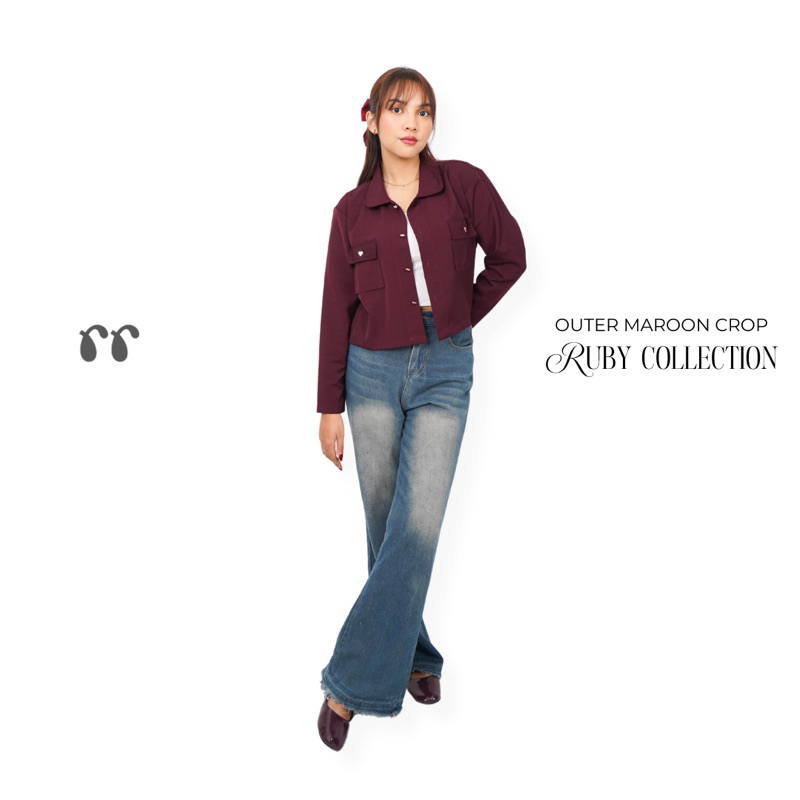 Jual Outer Maroon & Hitam Crop - Ruby Collection | Shopee Indonesia