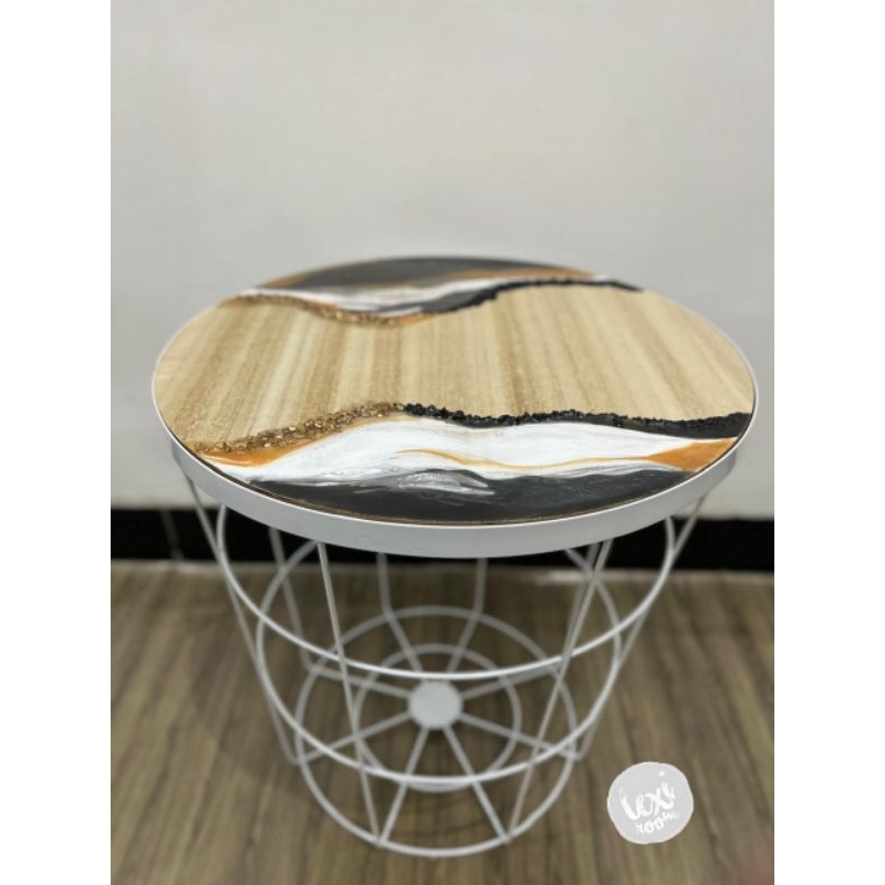 Jual Meja Resin Aesthetic / Meja Bulat dengan penyimpanan / Meja Tamu ...