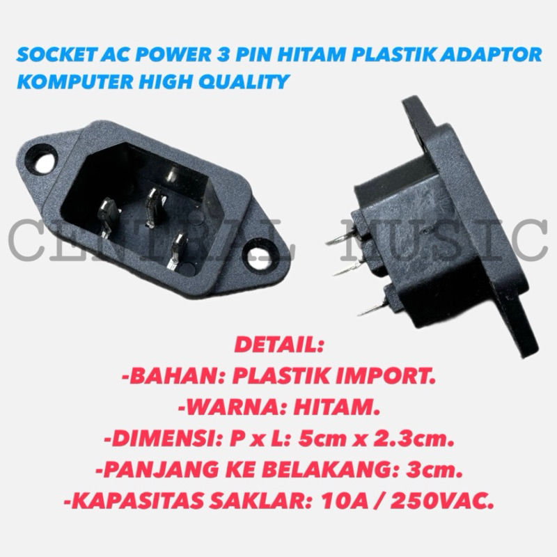 Jual SOCKET AC POWER 3 PIN HITAM PLASTIK ADAPTOR KOMPUTER KUALITAS ...