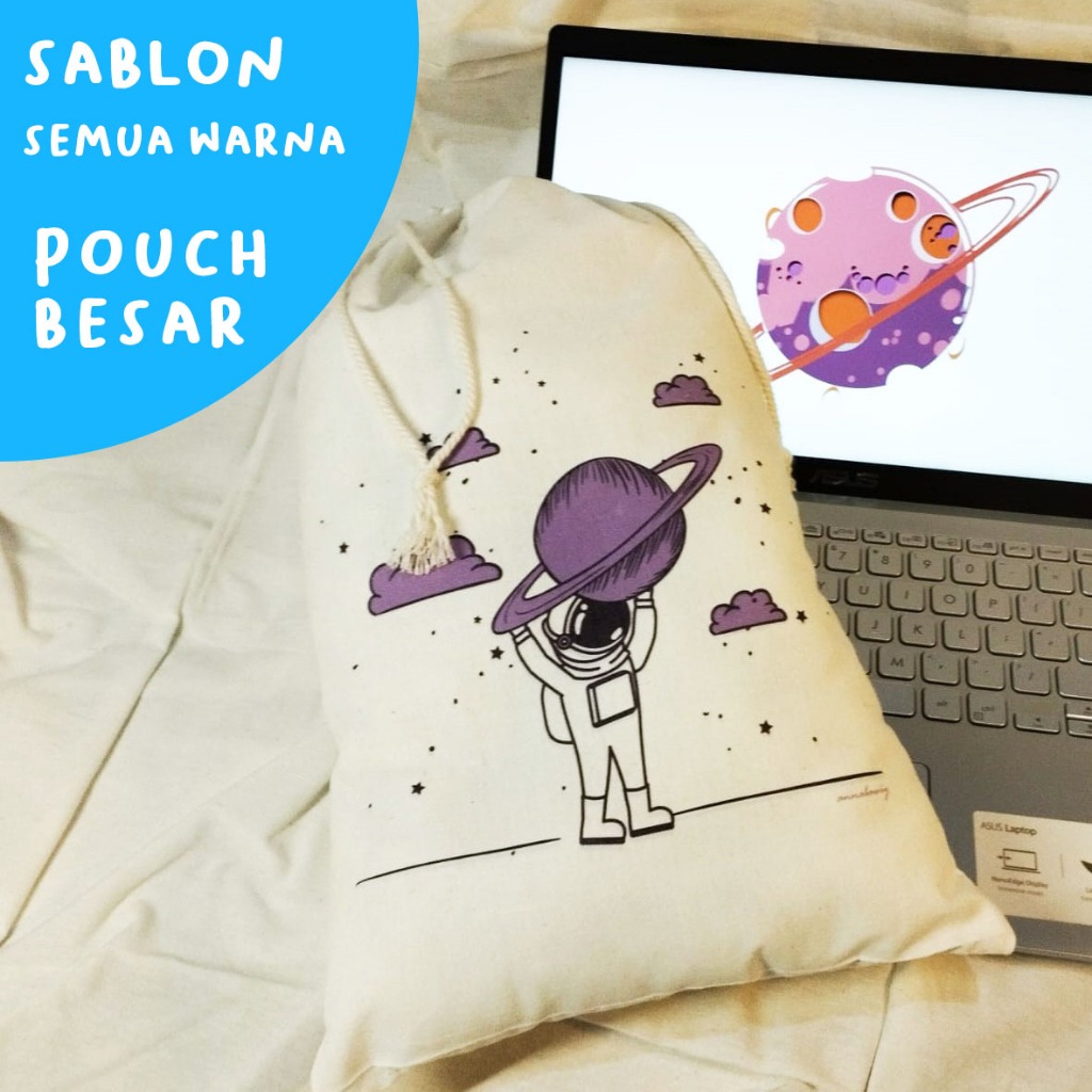 Jual POUCH SERUT BESAR, pouch serut, pouch sablon, kantong serut sablon ...