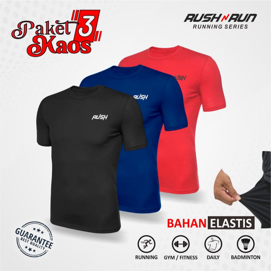 Jual Paket 3pcs Rush n Run Elastic Series Baju Olahraga Lari Running ...