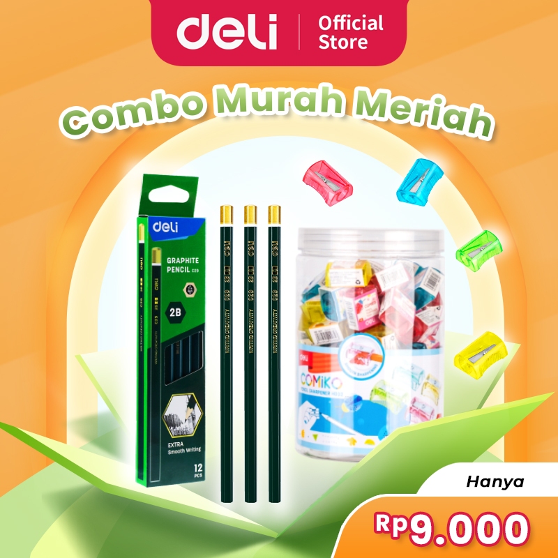 Jual Deli Bundle Pensil Kayu 2B isi 12 x Rautan Lucu Warna Warni ...