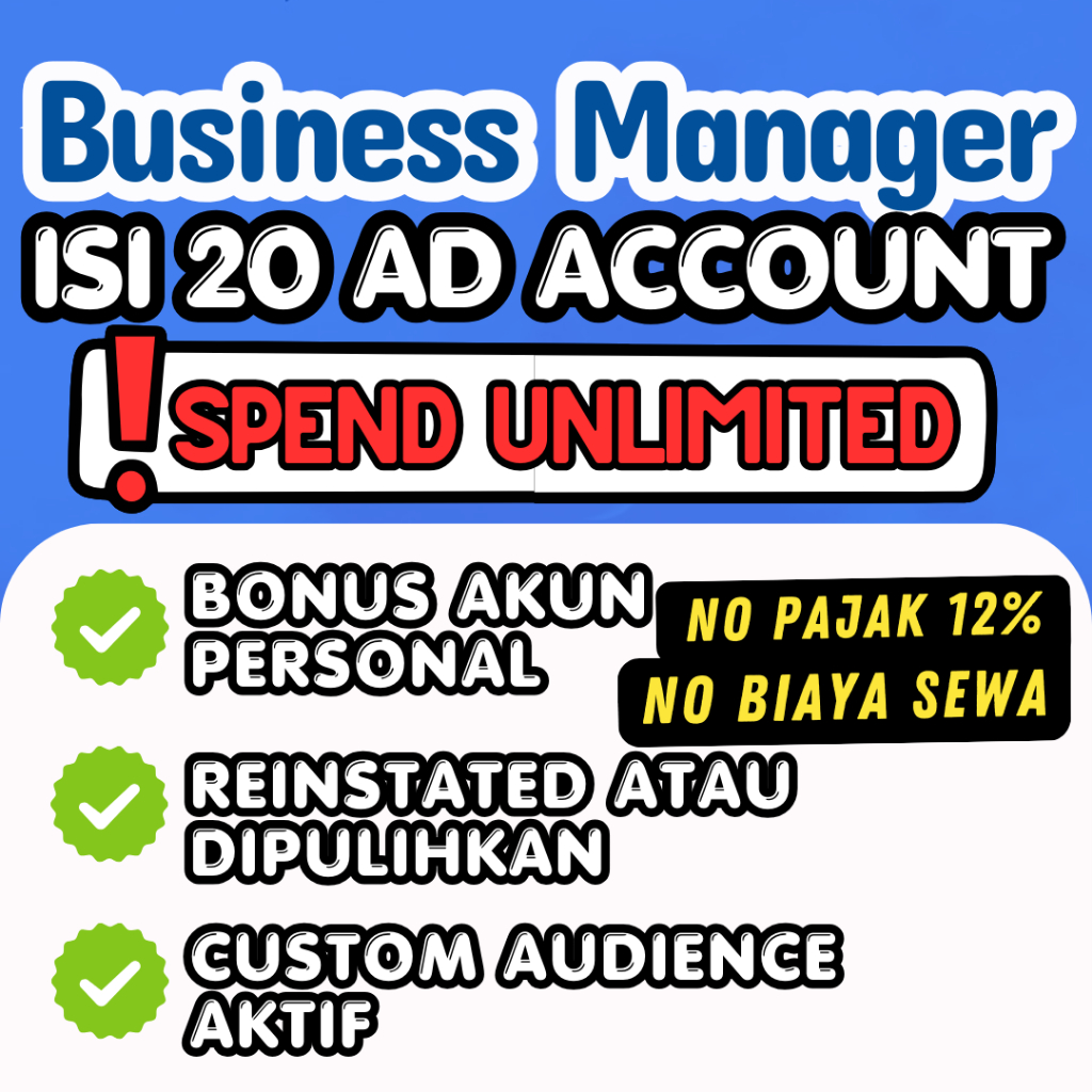 Jual Akun iklan WHITELIST ISI 20 Ad Account Facebook Business Manager Spend/Spent Limit Harian ...