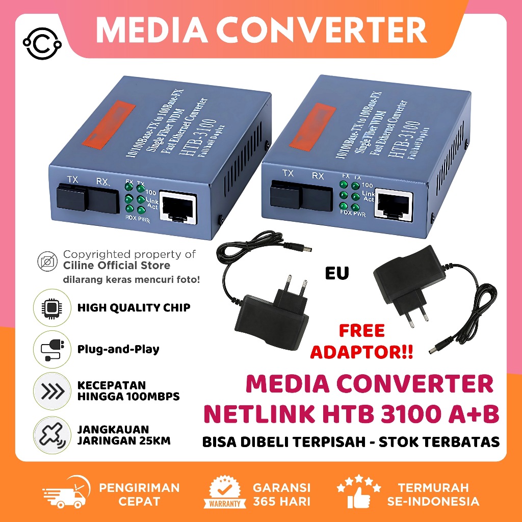 Jual NETLINK HTB 3100 Fiber Optical Media Converter RJ45 20KM 10/100M ...