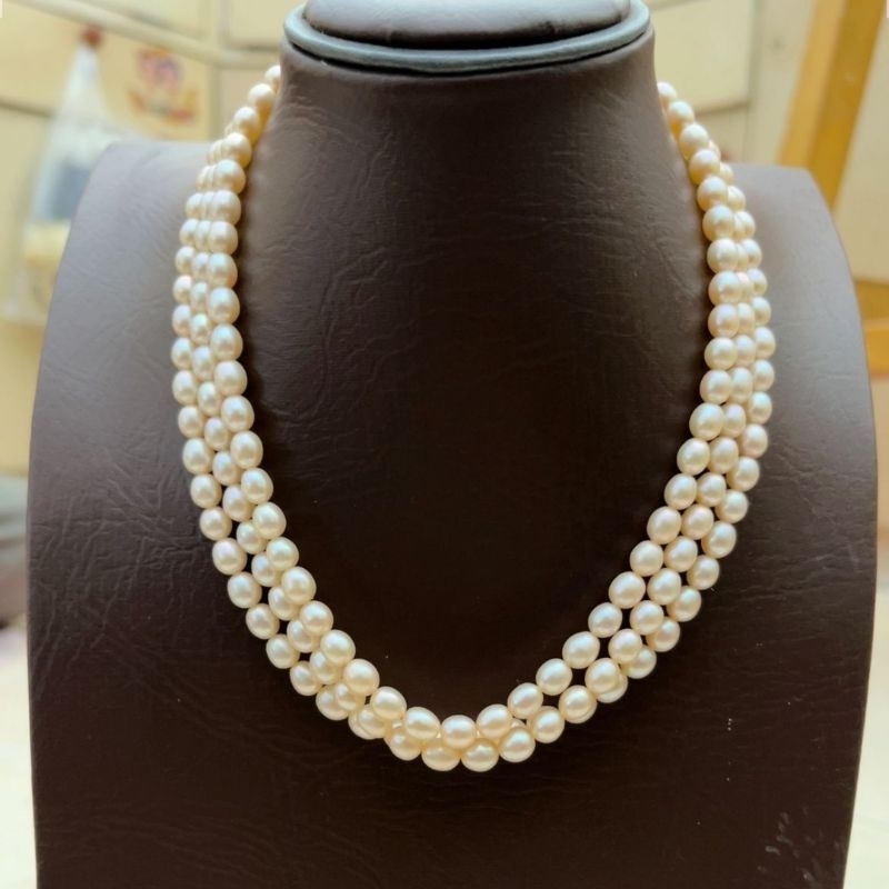 Jual Kalung Mutiara Air tawar super Model Susun 3 Kalung Susun Mutiara ...