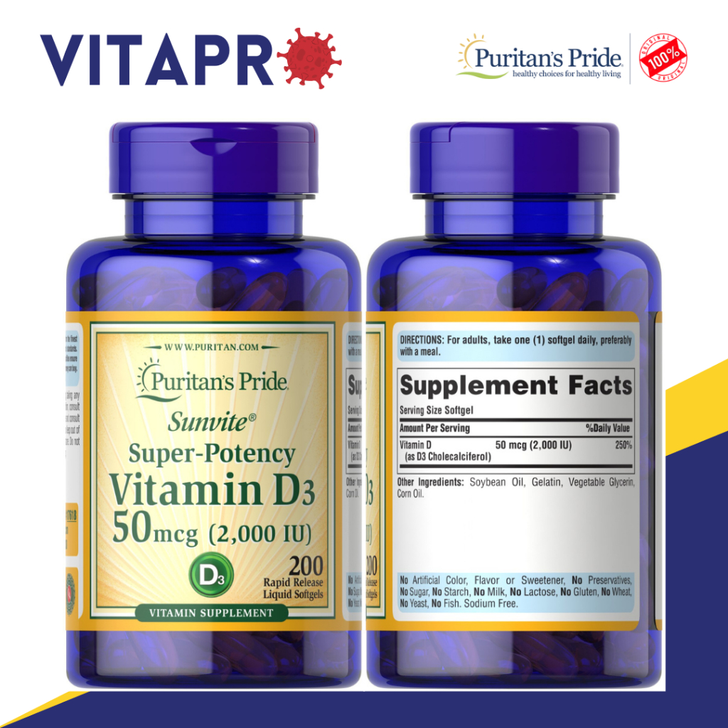 Jual Puritan Pride Vitamin D3 2000 IU 200 Softgel Multivitamin ORIGINAL | Shopee Indonesia