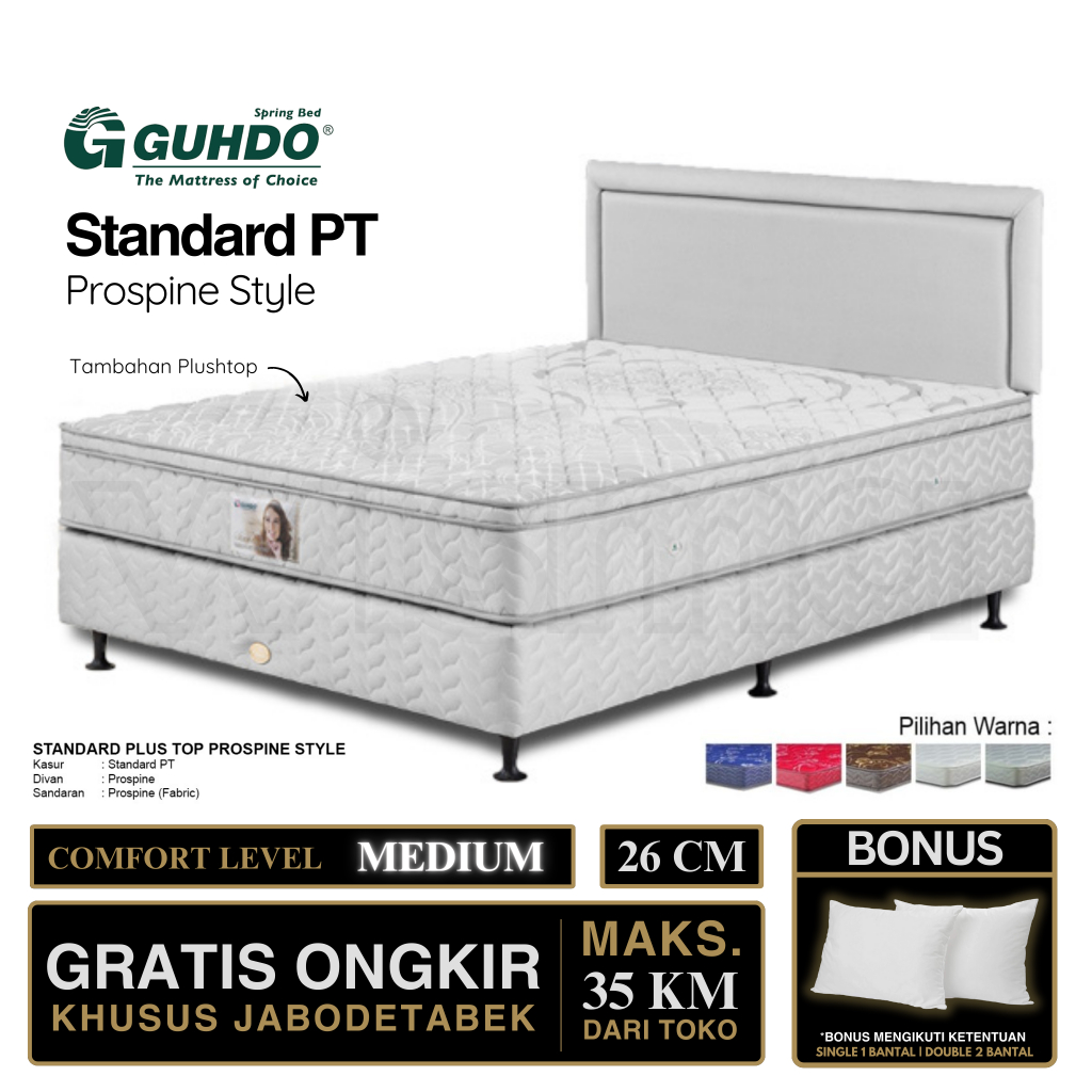 Jual Kasur Springbed Fullset Guhdo Standard Plushtop Prospine Putih Biru Merah Coklat Abu-abu ...