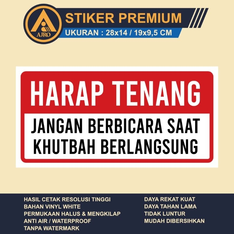 Jual Stiker Sign Tanda HARAP TENANG JANGAN BERBICARA SAAT KHOTBAH ...