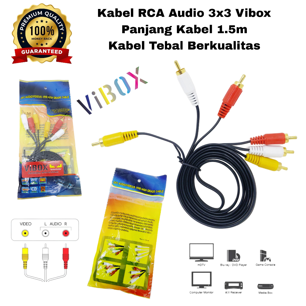 Jual Vibox Kabel 3x3 Rca To 3Rca 1.5meter - Rca Av Video / Kabel 3 Rca DVD TV Original Hd Audio ...