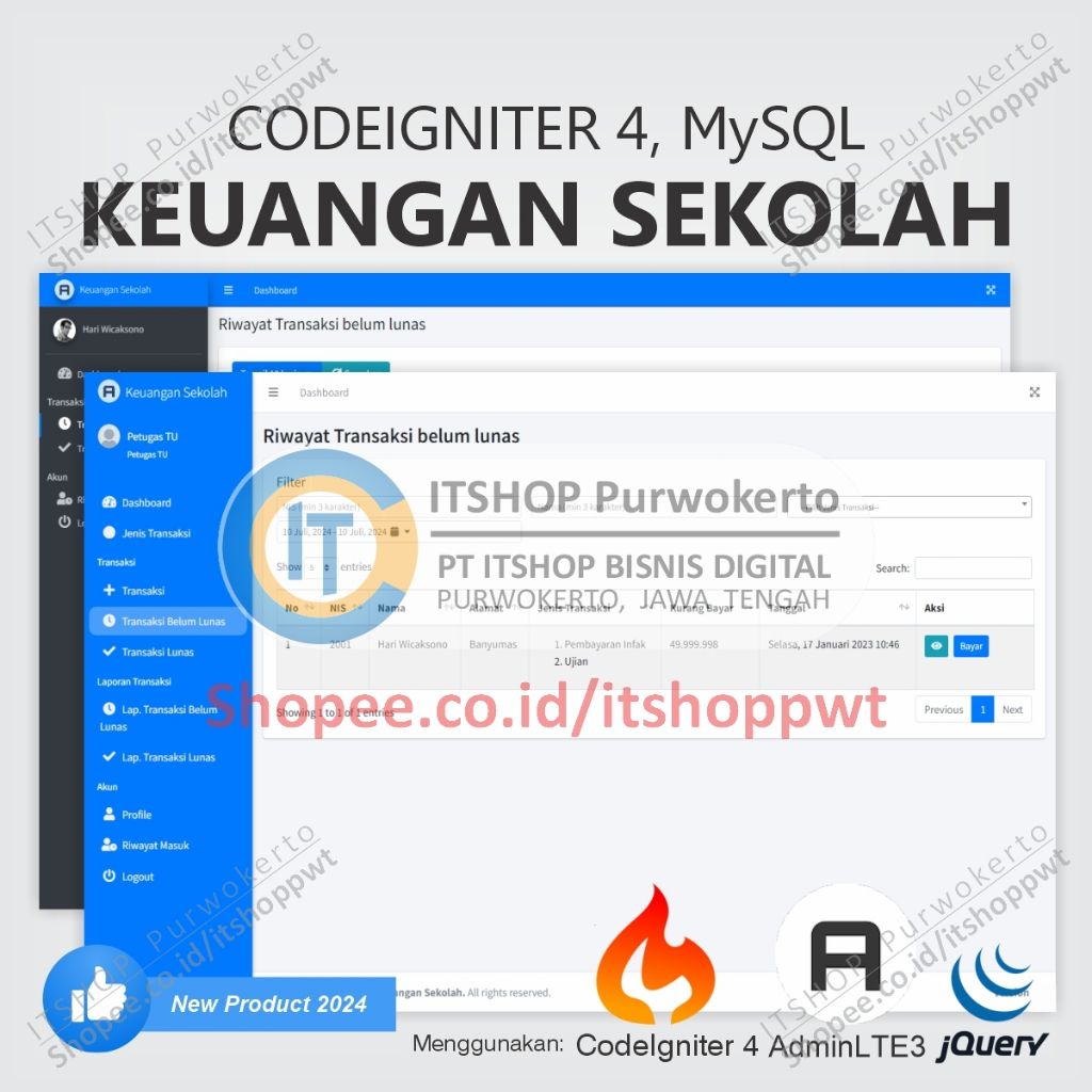 Jual Source Code Aplikasi Web Pembayaran Keuangan Sekolah menggunakan Codeigniter 4 MySQL ...