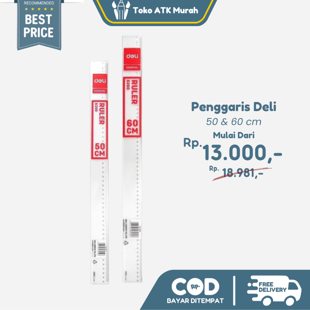 Jual Penggaris Deli 50 cm / 60 cm - Transparant Ruler Deli 50cm (E6250) / 60cm (E6260) | Shopee ...