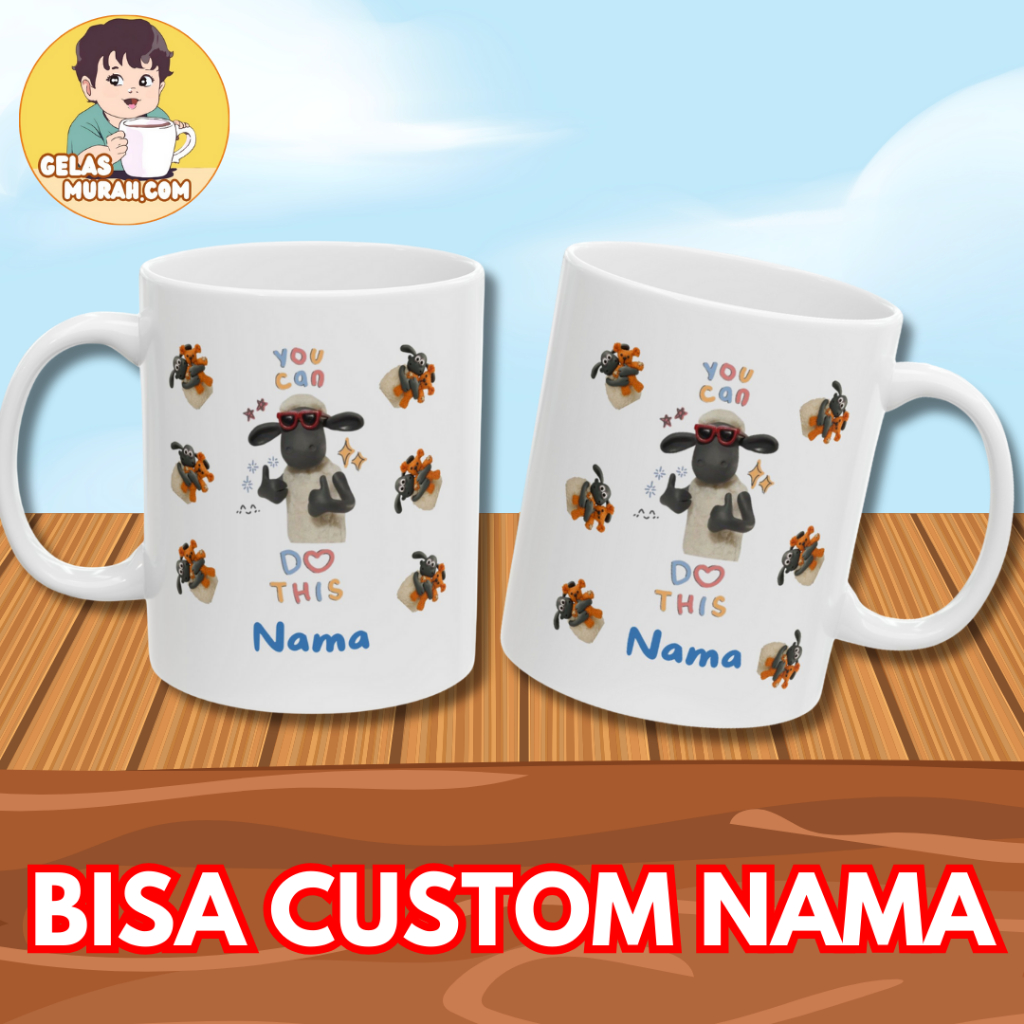 Jual Mug CUSTOM NAMA Motif Shaun the sheep MBEEK | Shopee Indonesia