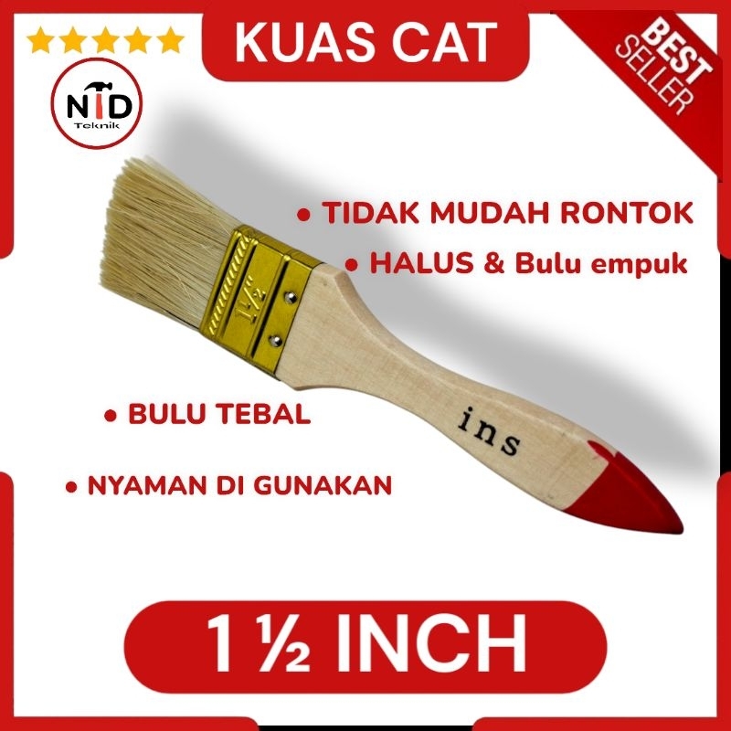 Jual Kuas Cat tembok kuas kayu ukuran 1,5 in / Kuas Cat tembok Ukuran 1 ...