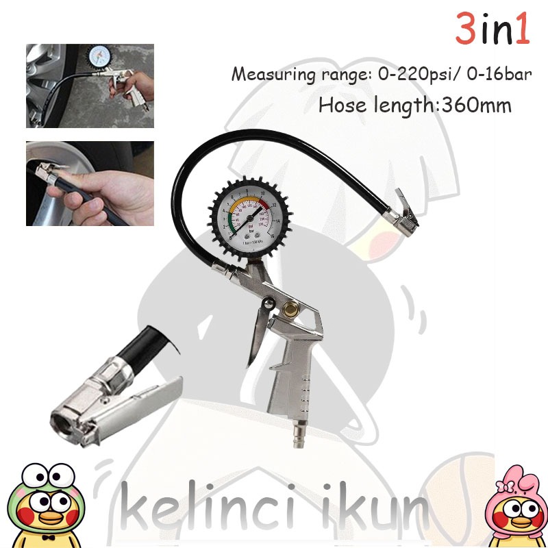 Jual kelinci ikun-Tire Inflator Air Pressure Gun Isi Ukur Tekanan Angin 3 in 1 alat isi angin ...