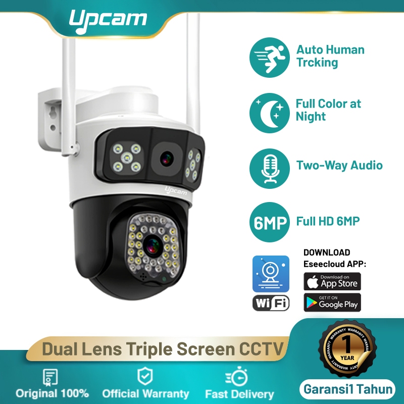 Jual Upcam Triple Screen CCTV Outdoor WIFI 6MP Dual Lens Camera Dual ...