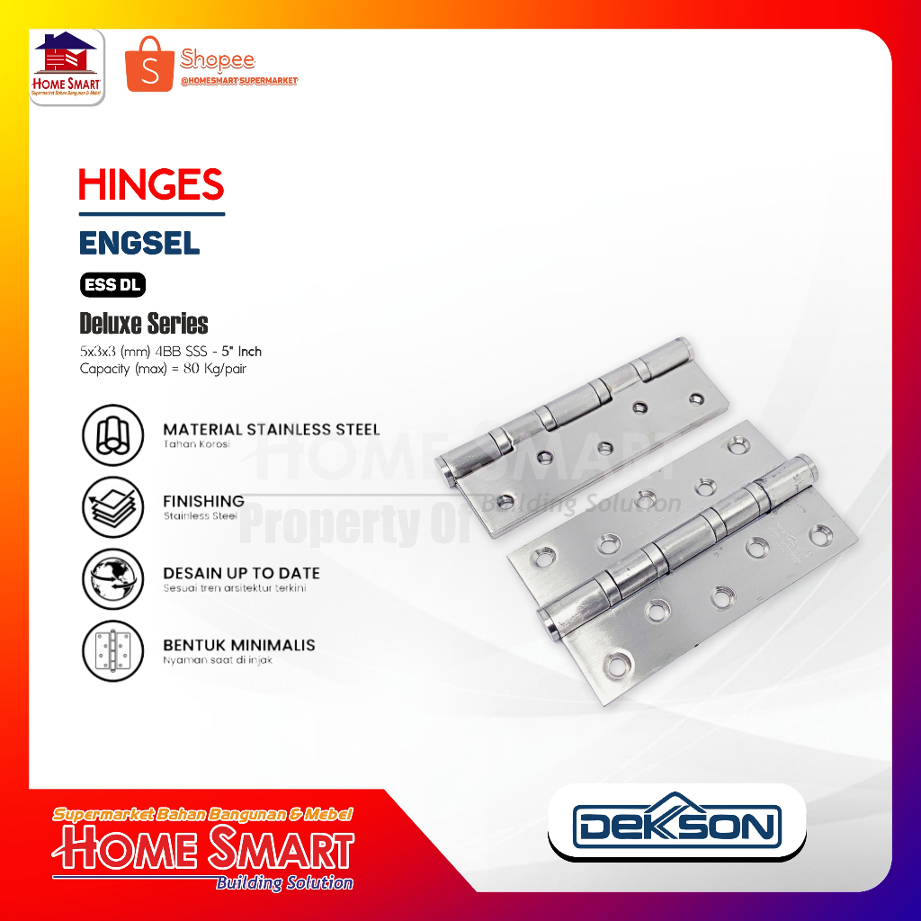 Jual Hinge Dekkson ESS DL 5X3X3MM 4BB Engsel Pintu NRP 5" Inch | Shopee ...