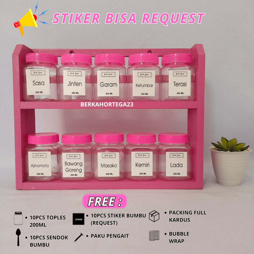 Jual Rak Bumbu Dapur 2 Susun Rak Warna Pink Free 10 Toples Pink ...