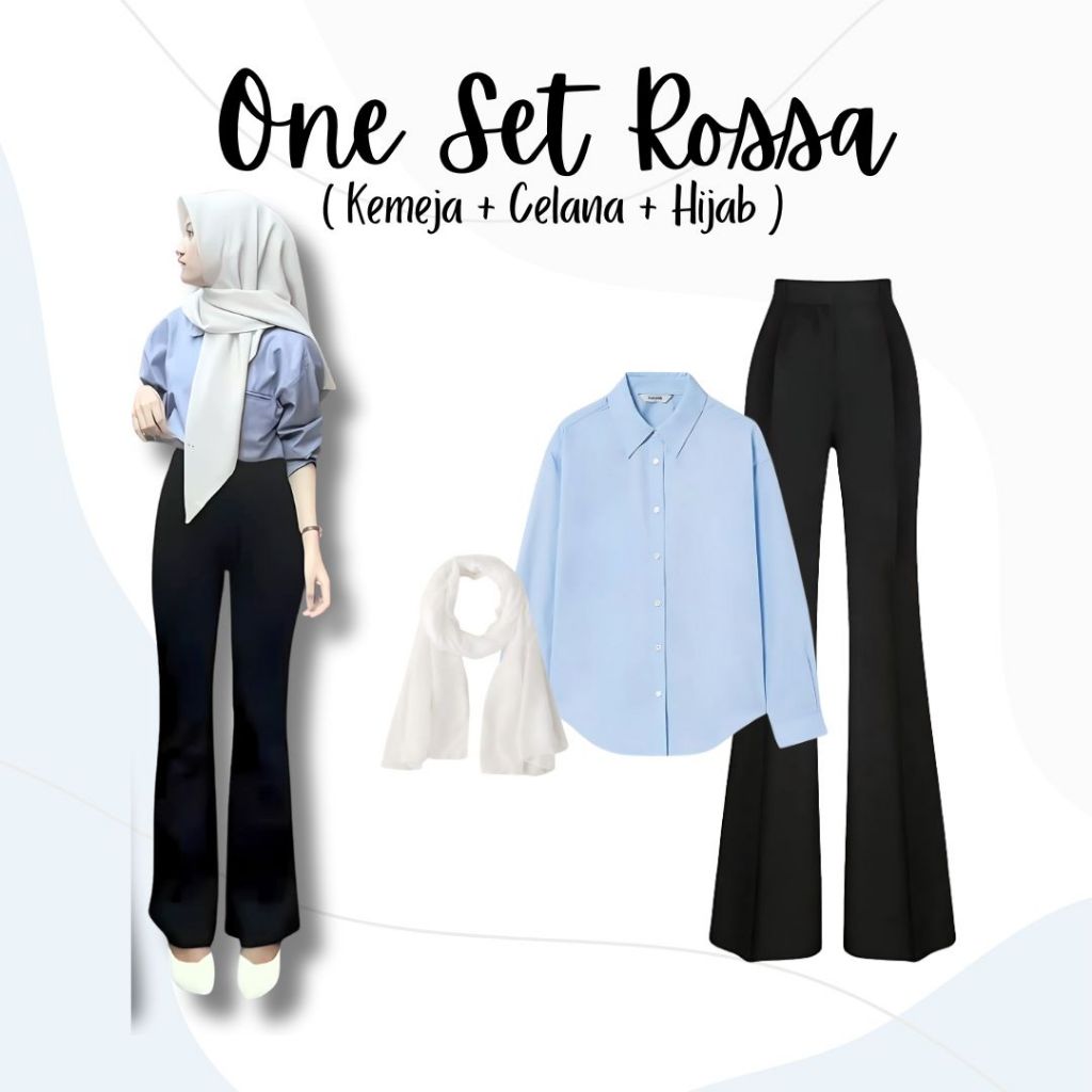 Jual One Set 3in1 Kemeja Polos Celana Cutbray Hijab Bella | outfit wanita viral SK62 | Shopee ...