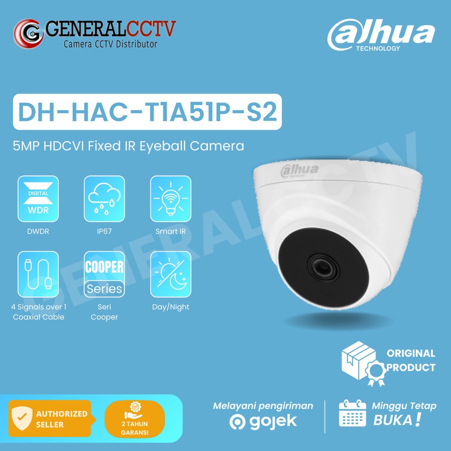 Jual CAMERA DAHUA 5MP INDOOR COOPER SERIES DH-HAC-T1A51P-S2 ORIGINAL ...