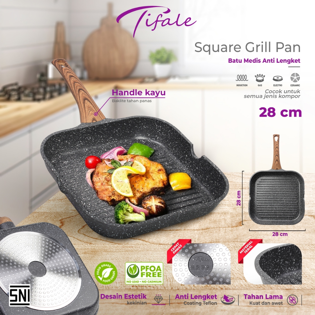Jual Tifale Grillpan 28 CM Black Granit Grill Pan Peralatan Masak Dapur ...