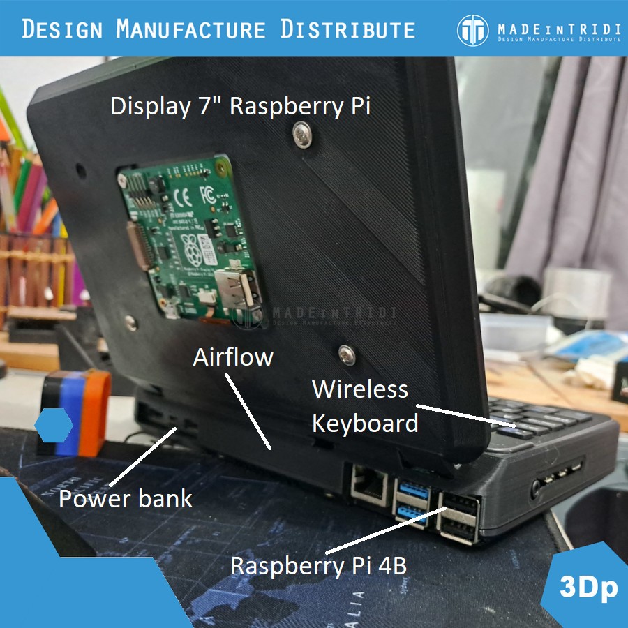 Jual Casing raspberry pi 4B laptop display 7" original pi case raspi-top model laptop raspberry ...