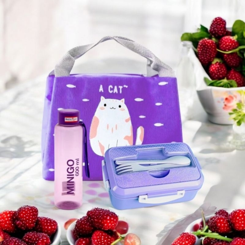 Jual ORIGIN A || Kotak Makan Lunch Box Sendok Garpu Tas Bekal Botol Minum Paket Set Bekal Anak ...
