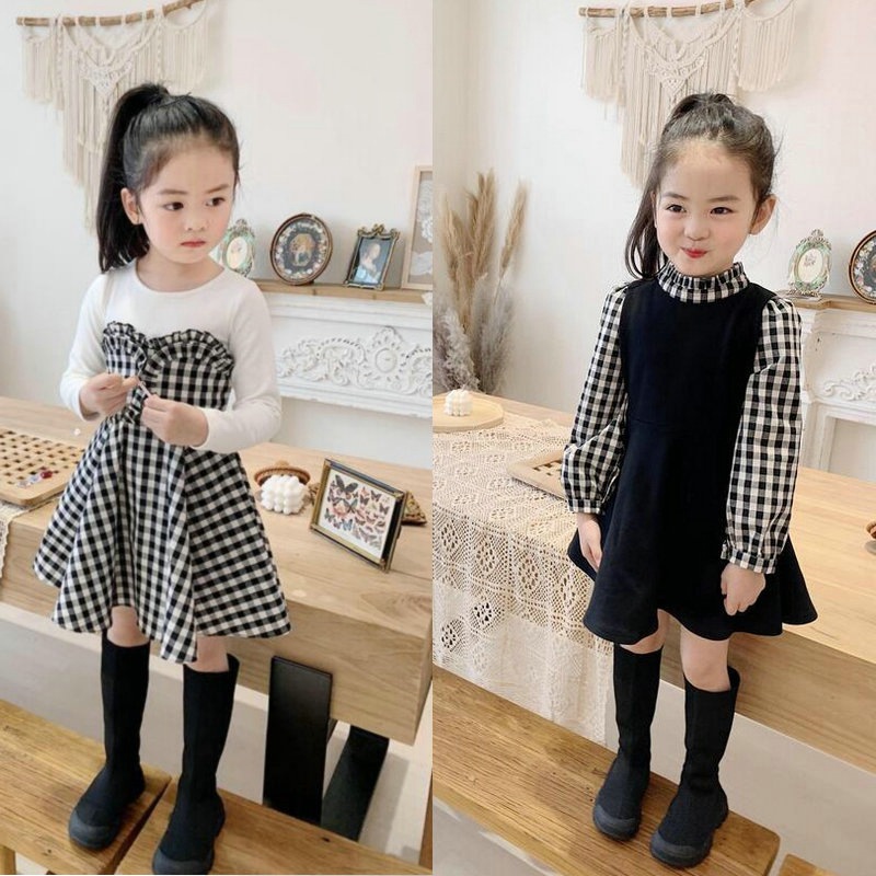 Jual [meandboss]DRE-Dress Anak Perempuan Hitam Putih Kotak2 Lengan ...