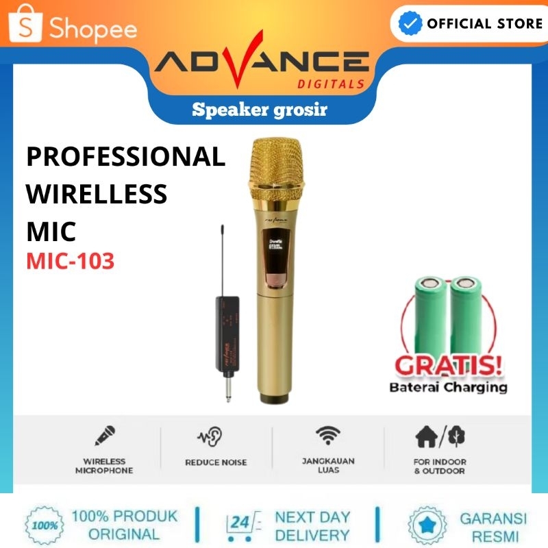 Jual Mic 103 Mic Wirelles Advance Profesional Single Charge Mic Garansi ...