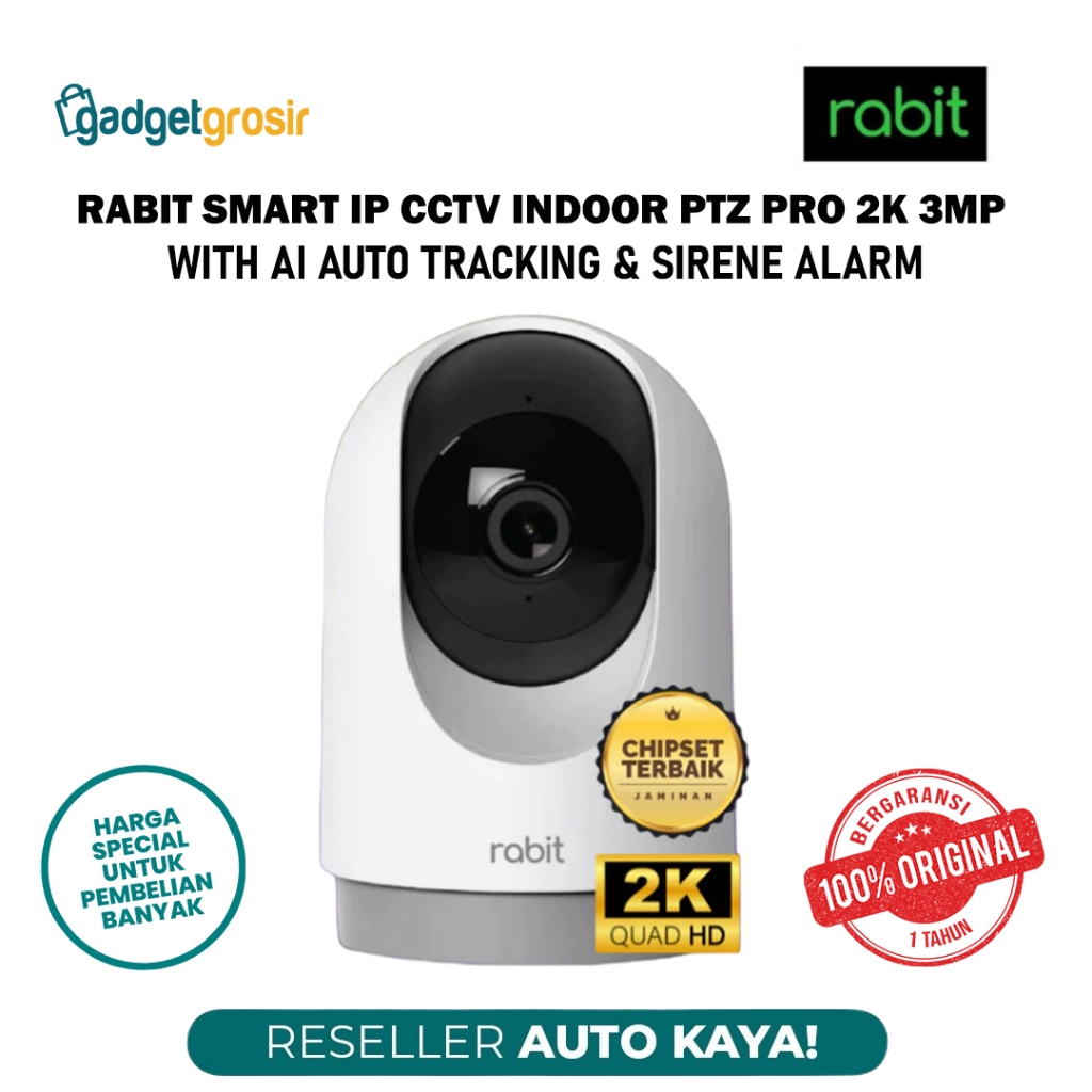 Jual Rabit Smart CCTV IP Camera Indoor PTZ Pro 2K 3MP With AI Auto Motion Tracking Sirene Alarm ...