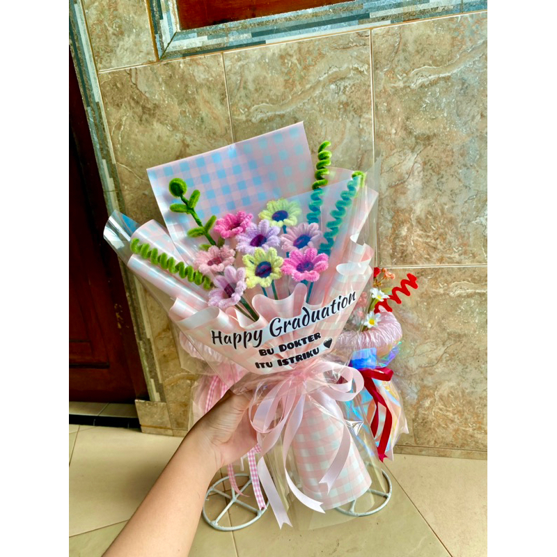 Jual buket bunga kawat bulu / buket bunga artificial / bucket kawat ...