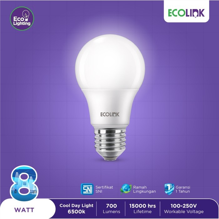 Jual Lampu Bohlam LED Bulb 8 watt 8 w 6500K Putih Ecolink | Shopee ...
