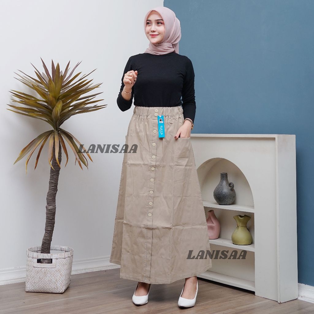 Jual Laura Rok Kancing 07 Wanita Panjang | Rok Kancing Bahan Otomen ...