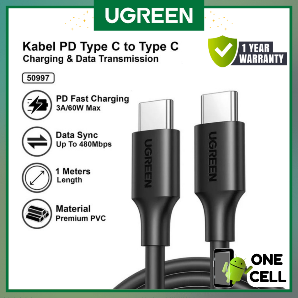 Jual UGREEN Kabel Data Type-C to Type-C 60W 3A PD Fast Charging 1M Android iPhone 15 16 Laptop ...