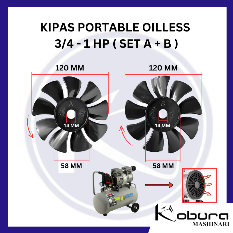 Jual Kipas Kompressor Angin Portable Set A + B Oilless 3/4 HP 075 HP ...