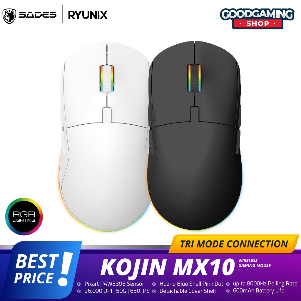 Jual Sades Ryunix Kojin MX10 | MX-10 Mouse Gaming 8K Wireless - Triple Mode Ambidextrous ...