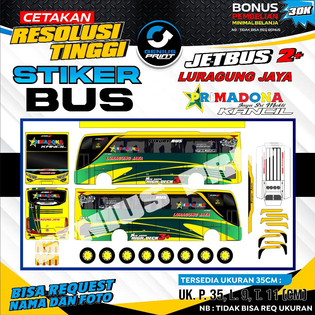 Jual STIKER MINIATUR BUS JETBUS 2+ LIVERY LURAGUNG JAYA UKURAN 35CM ...