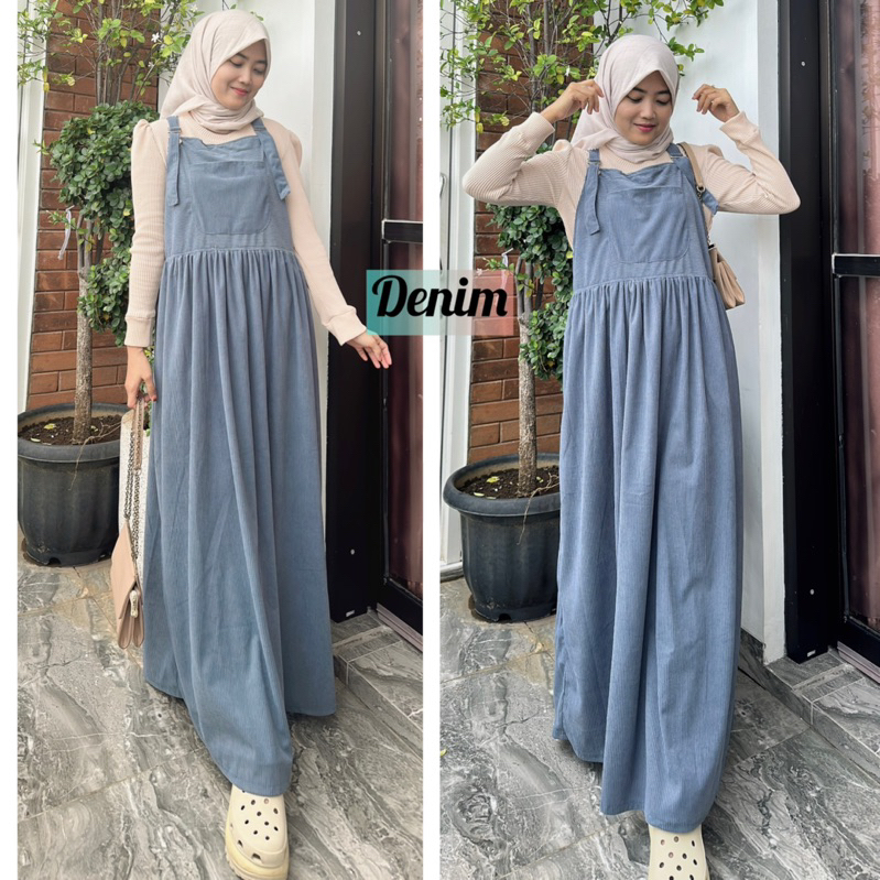 Jual Overall Polos Viral Terbaru Dress Panjang Corduroy Wanita Temi ...