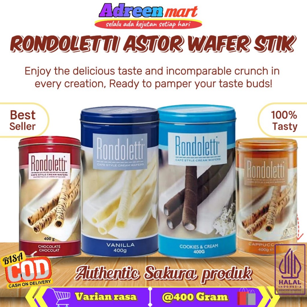 Jual RONDOLETTI ASTOR WAFER STICK KALENG VARIAN RASA- 400 gram | Shopee ...