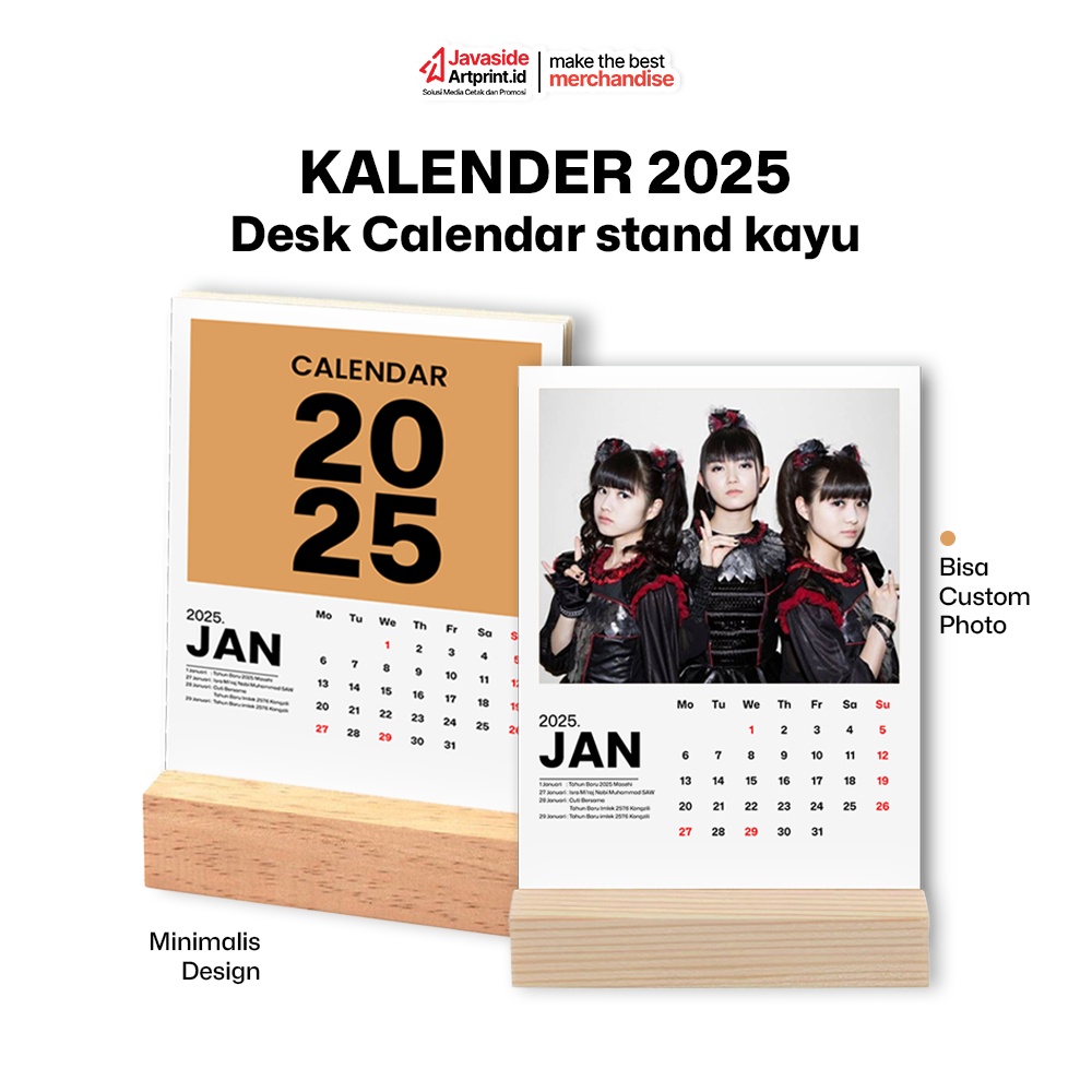 Jual kalender custom 2025 desk stand wood aestetic minimalis ukuran A6 ...