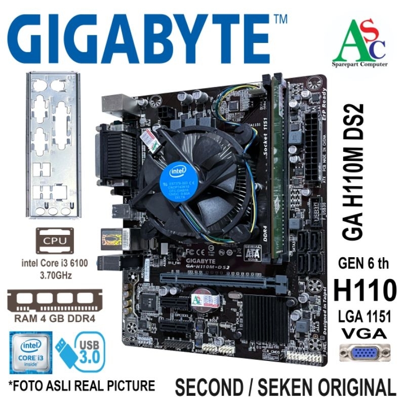 Jual Paket Mobo Gigabyte Core i3 Gen 6 Ram 4 GB Fan Intel Backpanel ...