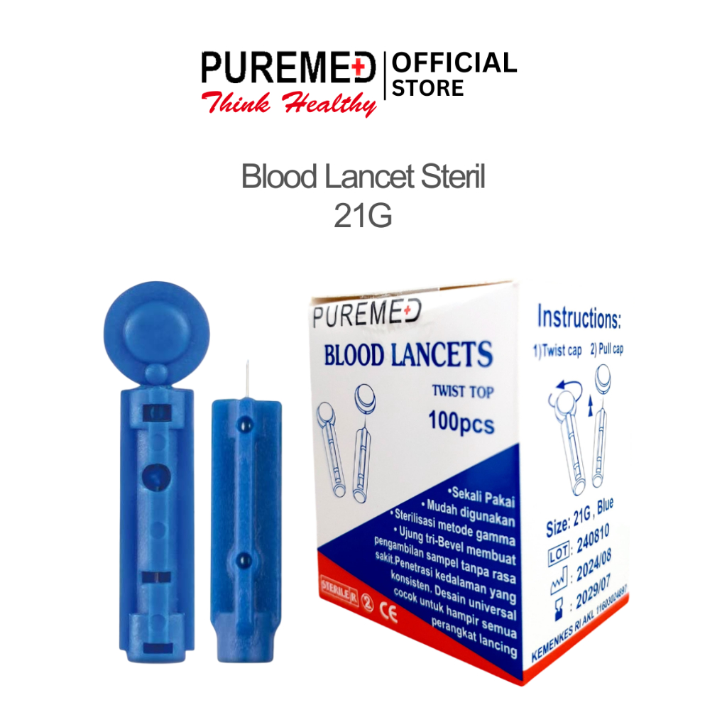 Jual Puremed Blood Lancet 21G / Lancet 100pcs | Shopee Indonesia