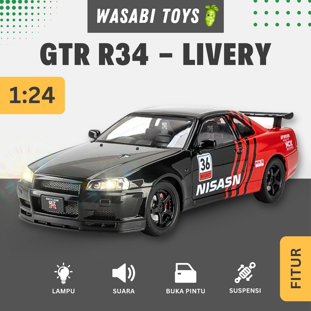 Jual Diecast 1:24 Nissan GTR R34 Livery Advan / Falken / Spoon Modif ...